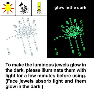 Luminous Face Gems, 8Sets Noctilucent Face Jewels Stick on Eyes Body Rave Festival Makeup Glow In Dark-Rhinestones Jewelry Temporary Tattoos Stickers Halloween Costumes and Parties Accessories