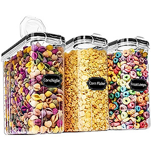 Cereal Containers Storage, Airtight Food Storage Container with Lid of 3 [2.5L/85.4oz] for Kitchen & Pantry Organization, BPA-Free Clear Plastic Canister Great for Snacks, Sugar, 20 Lables & Marker