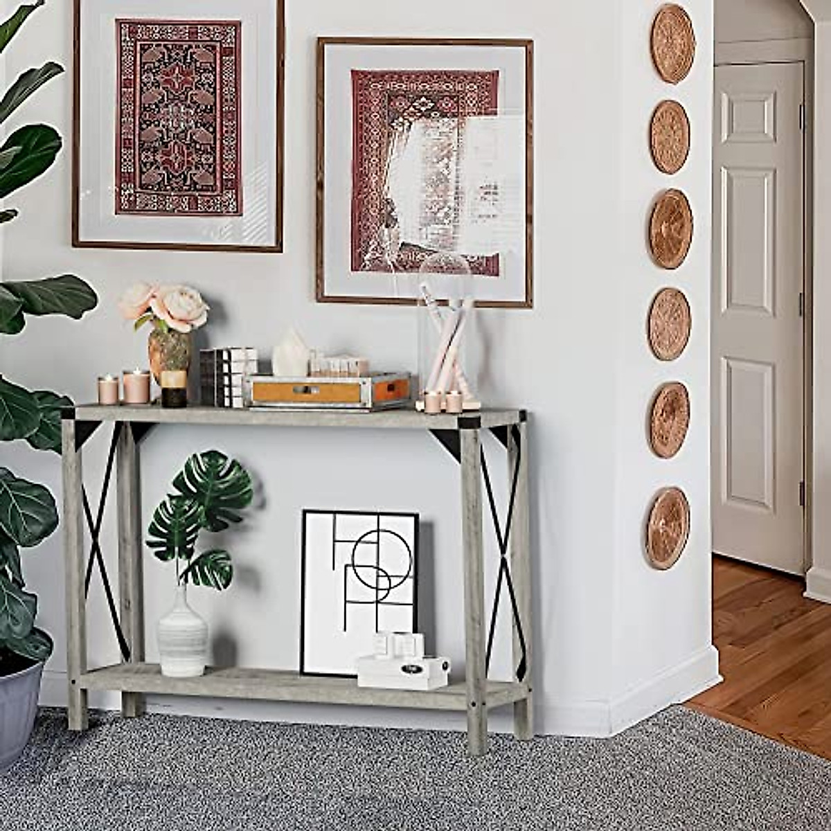 IDEALHOUSE 43 Inch Narrow Console Table, 2-Tier Wood Accent Sofa Table Furniture for Entryway, Living Room, Hallway, Easy Assembly (Grey, 43" X 11.8" X 30")…