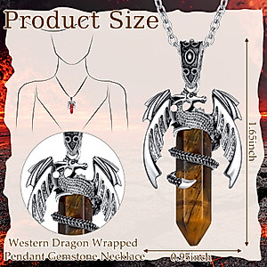 Yinkin 12 Pcs Dragon Necklace for Men Women Crystal Stone Necklace Dragon Wrapped Pendant Chakra Reiki Gemstone Necklace (Dragon, Hexagonal Stone)