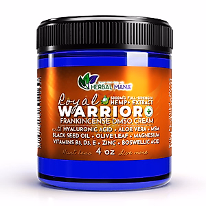 Herbal Mana Royal Warrior with 5000mg Hemp Lotion - 99.9% Pure DMSO Cream, Magnesium & Frankincense Essential Oil - Organic MSM Muscle & Foot Relaxer, Skin Vitality, Nerve & Neck Relief Massage Cream