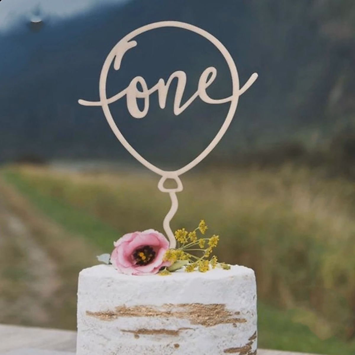 Wooden One Cake Topper - 1st Birthday Cake Topper Decoration Supplies, Suitable for Baby Shower Favors, Baby First Birthday Party or Baby Photo Booth Props (Style:Balloon)