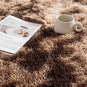 chunsemeiju Fluffy Soft Tie-Dye Bedroom Rug, 5x7 Feet Tie-Dyed Large Shag Rugs for Living Room, Modern Shaggy Fuzzy High Pile Area Rug Home Decor (Tiedye Brown, 5'x7')