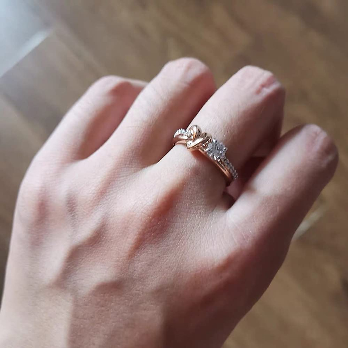 EVER FAITH Bridal Love Heart Promise Ring for Bride, Round Cubic Zirconia Two-Tone Intertwining Engagement Ring Valentine Gift for Woman Size 9