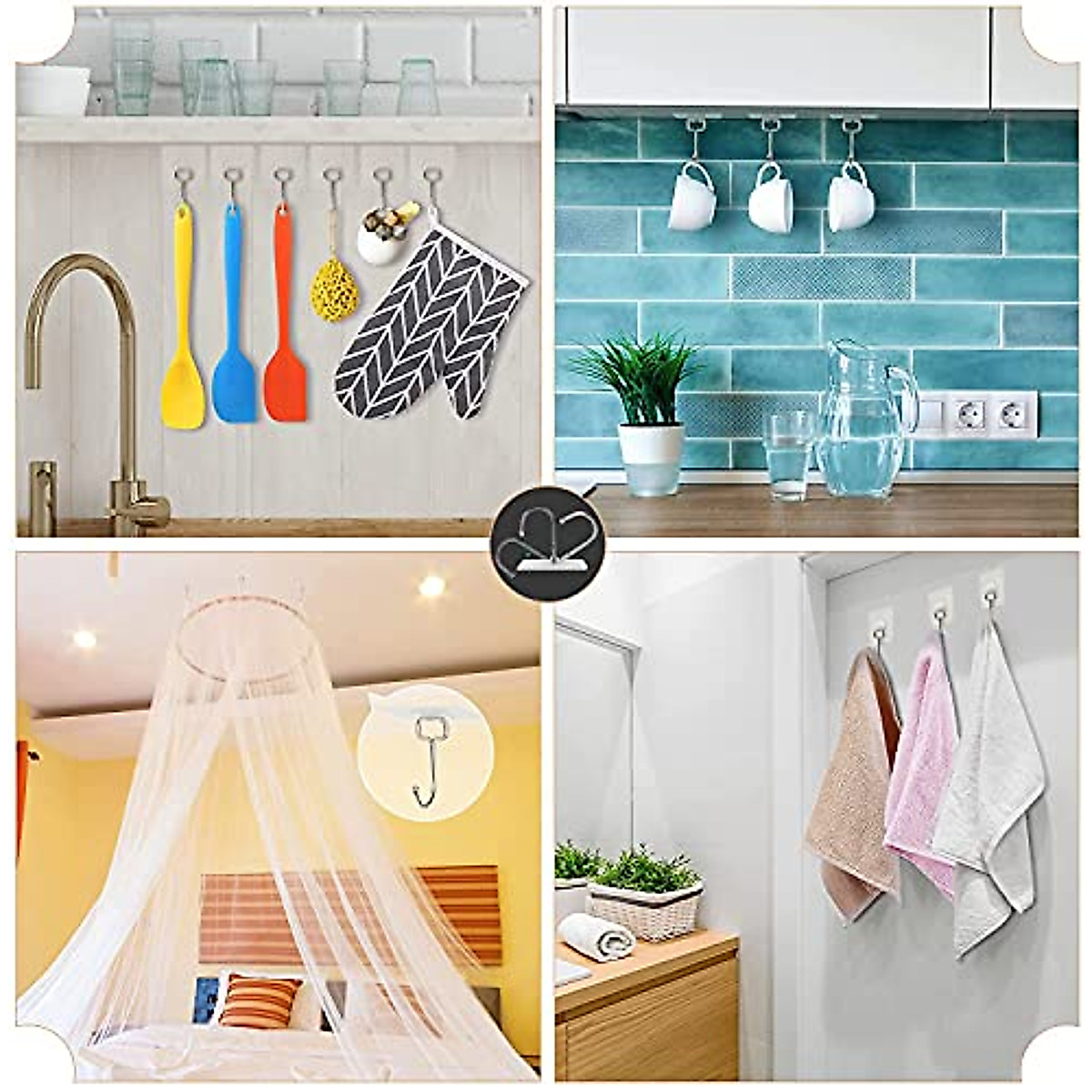 Adhesive Hooks Kitchen Wall Hooks-Transparent Reusable Seamless Hooks,Waterproof and Oilproof, high and Low Temperature Resistance,Bathroom Kitchen Heavy Duty Self Adhesive Hooks,Rustproof,10 Pack