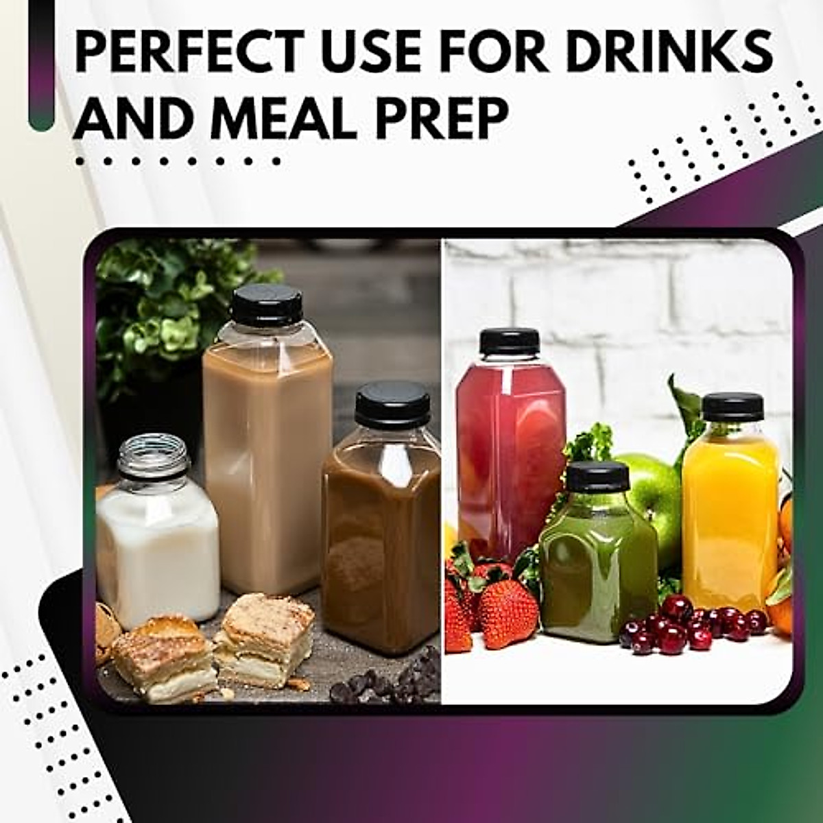 Green Direct 12 oz Clear Plastic Reusable Juice Bottles with Caps | Empty Water Bottles for Juicing, Smoothies, Shakes | BPA-Free, Durable & Leakproof | Pack of 12