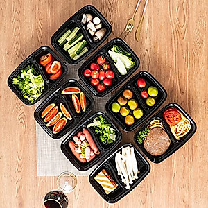 hemind Food Prep Containers 50 Pack Meal Prep Containers for Food 2 Compartment Bento Lunch Box Container, 32 oz Food Grade Safe Usage