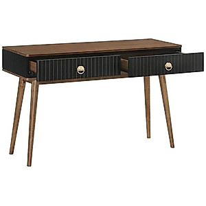 MAKLAINE Modern Wood ad Veneer Console Table in Black/Walnut