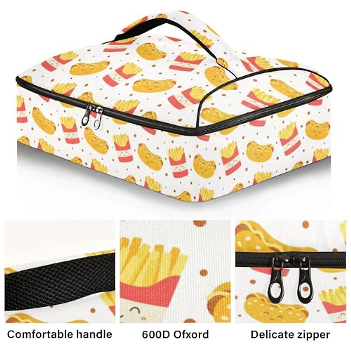 Kcldeci Insulated Thermal Food Carrier Insulated Casserole Carrier for Hot or Cold Food,Hot Dog and French Fries Insulated Tote Bag for Potluck Cookouts Parties Picnic,Lasagna Lugger