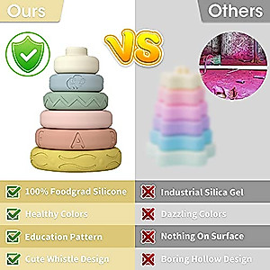 Mini Tudou 6 Pcs Stacking & Nesting Circle Toy,Soft Building Rings Stacker & Teethers,Squeeze Play with Early Educational Learning Stacking Tower, Best Gift for 6+ Months Boys&Girls
