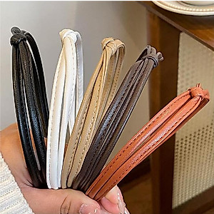 WOVOWOVO Hairband, 5 Pcs Thin Leather Headbands for Women - Knotted Head Bands for Women's Hair Fashion - Headband Black Brown White - Hair Accessories for Women and Girls