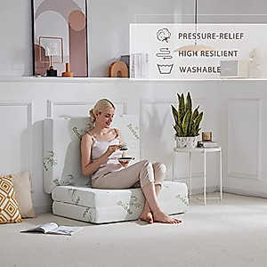 SINWEEK Folding Mattress Single Trifold Floor Guest Bed Foldable Sleeping Mats for Adults Tri Folding Foam Camping Pad with Travel Bag and Washable Cooling Cover CertiPUR-US Certified