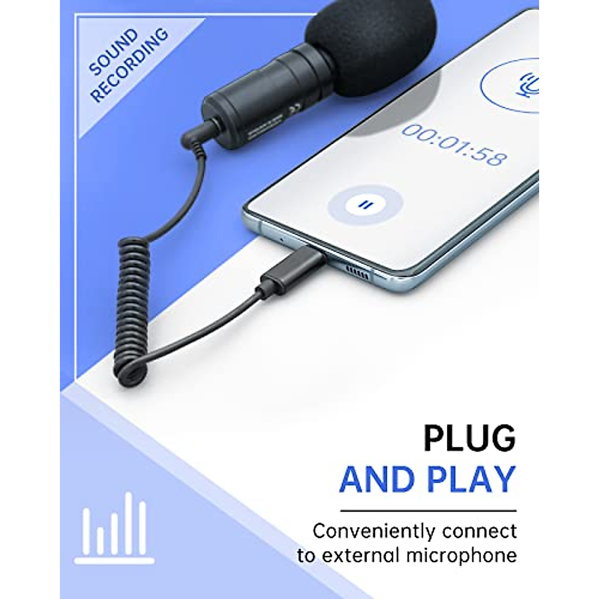 jstma USB-C Microphone-Adapter - 3.5mm TRS to Type C Video Mic Cable with 24bit 192kHz ADC - Compatible with Samsung Android Phones and RODE VideoMicro - Not for Action Cameras with i2s Mic Input