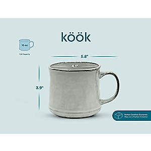 Kook Glazed Coffee Mugs, Ceramic, Microwave & Dishwasher Safe, 15 oz, Java/Slate, Set of 2 (Java/Slate Circled)