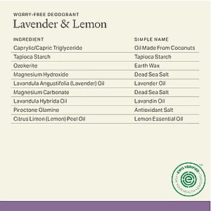 Each & Every All Natural Deodorant for Women & Men - Sensitive Skin, Plant-Based, Baking Soda & Aluminum-Free Deodorant - Clean Long Lasting 24 Hr Odor Control - Lavender & Lemon Travel Size, 2.5oz