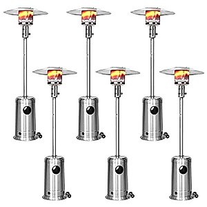 PIONOUS 6 Set of Silver Powerful 48,000 BTU Outdoor Standing Patio Heater with Wheels for Restaurant, Camping, Gardens, Homes, Hotel, Parties