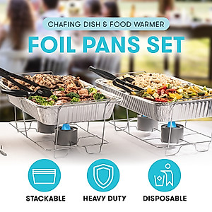 Disposable Chafing Dish Buffet Set Food Warming Trays - 3 Water Food Warmer Pans, 6 Foil Pans, 6 Lids - Buffet Set Trays Food Warmers for Parties & Events - Replacement Chafing Dishes for Catering