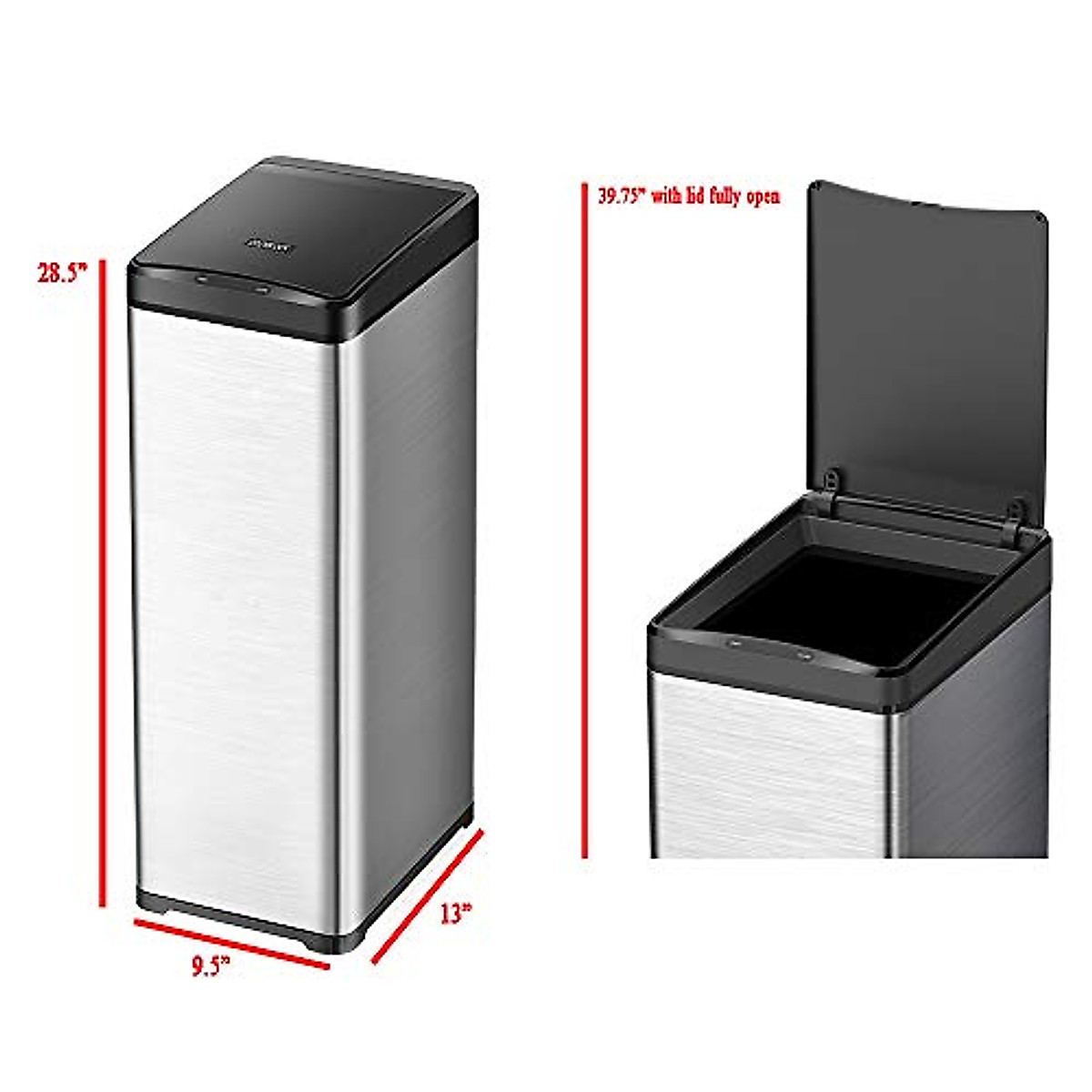 CozyBlock Automatic Trash Can for Kitchen, Stainless Steel Touchless Motion Sensor Bin, Wide Opening Soft Close Lid, LED Countdown Timer (13 Gallon- Slim Design)