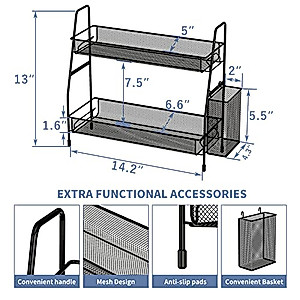 EKNITEY Bathroom Countertop Organizer Shelf - 2 Tier Counter Spice Rack Metal Makeup Rack Small Perfume Organizer for Sink/Bedroom/Living room/Kitchen/Office