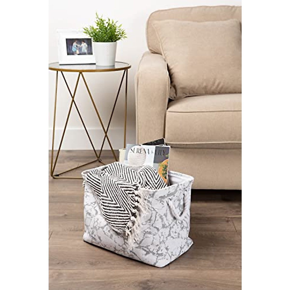 DII Polyester Storage Bin, Marble, White, Medium