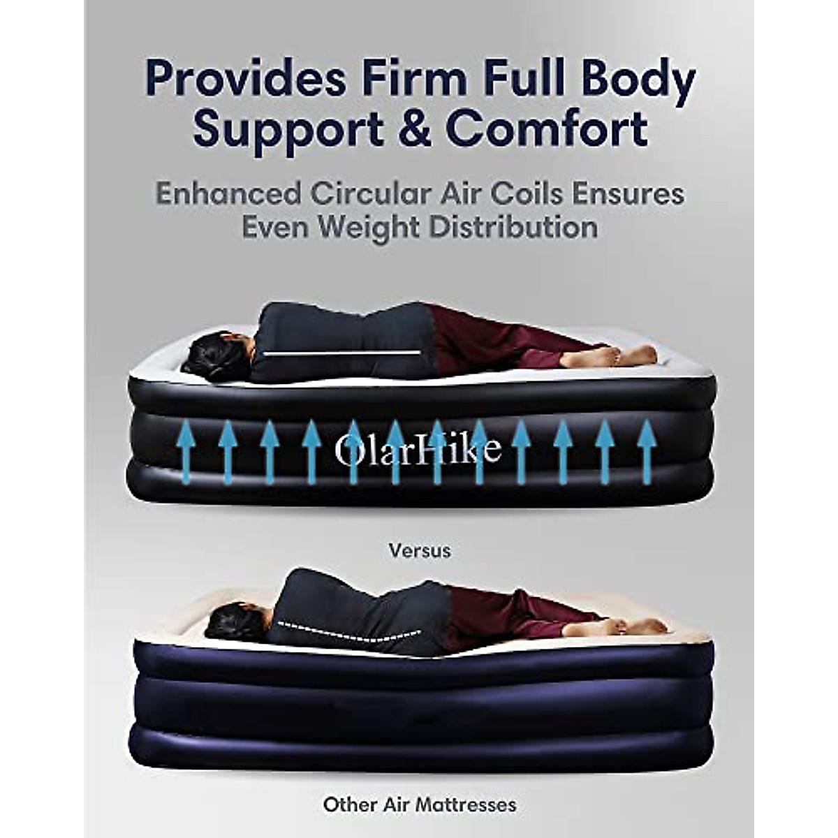 OlarHike Inflatable Queen Air Mattress with Built in Pump,18"Elevated Durable Air Mattresses for Camping,Home&Guests,Fast&Easy Inflation/Deflation Airbed,Black Double Blow up Bed,Travel Cushion,Indoor