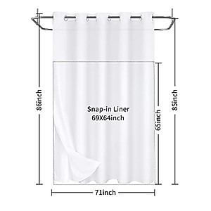SUMGAR No Hook Shower Curtain Extral Long 71" x 86" White Waffle Weave Textured Fabric Cloth Hotel Luxury Simple Elegant Shower Curtains Set with Snap in Liner for Modern Farmhouse Bathroom