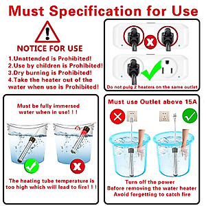 Memoryee Immersion Water Heate Portable Electric Stainless-Steel Heaters with Guard Cover Submersible Home Instant Water Heater with and for Travel Camping Hot Bathtub Mini Inflatable Pool Black