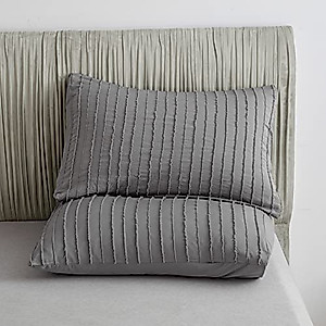 JELLYMONI 2 Pack Grey Pillowcases Standard Size, Soft Microfiber Striped Tufted Pillow Covers with Envelope Closure (Pillows are not Included)