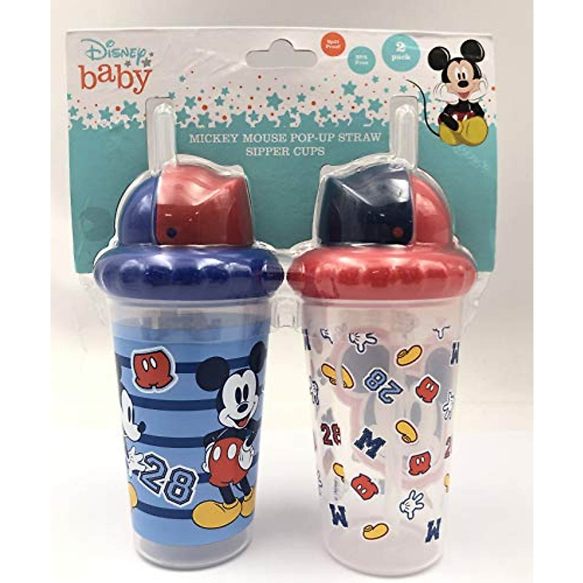 Disney Cudlie Baby Boy Mickey Mouse 10 oz Pack of 2 Sippy Cups with Straw & Easy Close Lid