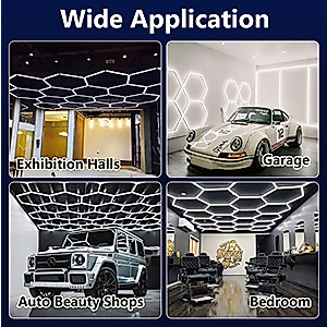 Kweetle LED Hexagon Garage Light, 5 Honeycomb Grid Systems Hexagon LED Lights 200W 20000LM Car Detailing Ceiling Lights Room Decor Lights for Garage Workshop Basement Gym Warehouse(25 Pack)