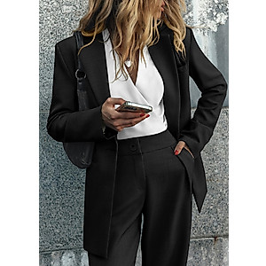 KIRUNDO Women's 2025 Spring Fall 2 Piece Blazer Set Casual Loose Long Blazer Jackets and Dressy Wide Leg Pant Suits Pockets Black