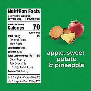 Beech-Nut Baby Food Pouches, Apple Sweet Potato Pineapple Fruit Puree, 3.5 oz (18 Pack)