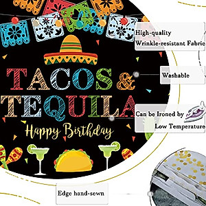 Rsuuinu Mexican Fiesta Backdrop Happy Birthday Tacos and Tequila Colorful Lights Background Drop Cinco De Mayo Backdrop for Pictures Birthday Party Mexican Decorations Banner Photo Booth Props 7x5ft