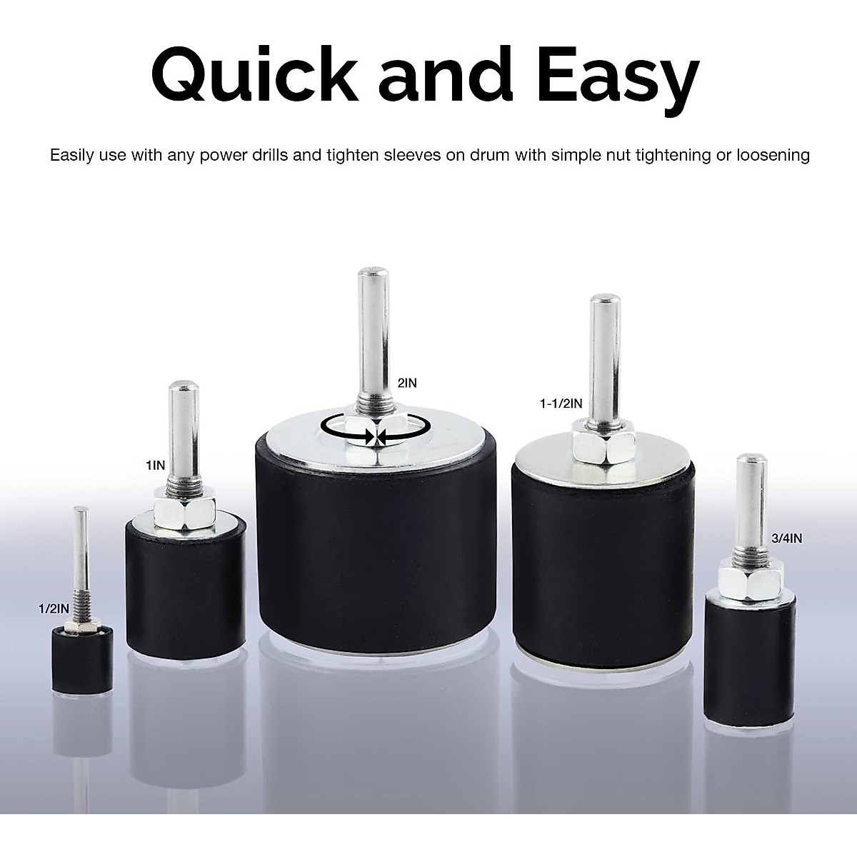 HILTEX 10342 Drum Sander Kit, 26 Pc Set, 1/8 & 1/4" Drive Spindle Sander for Woodworking, Spindle Sander Sleeves & 5 Rubber Sanding Drum for Drill, Sanding Arbor, 1" Drum Sander Paper, 80 & 120 Grit