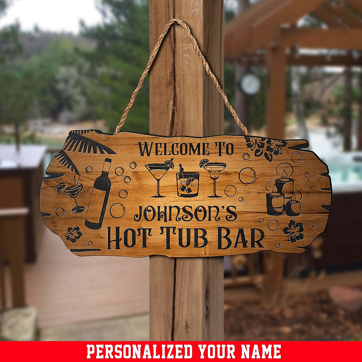 NNAMESISS- Personalized Hot Tub Rules Sign, Hot Tub Sign, 8 Inches, 12 Inches, 18 Inches Wooden Sign, Porch Patio Yard Decoration, Backyard Decor, Hot Tub Decor, Housewarming Gift, Gift for Friend