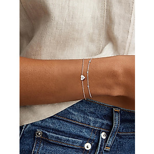 ChicSilver Womens Heart Bracelet 925 Sterling Silver Simple Letter C Alphabet Heart Charm Bracelet Dainty Heart Initial Bracelet