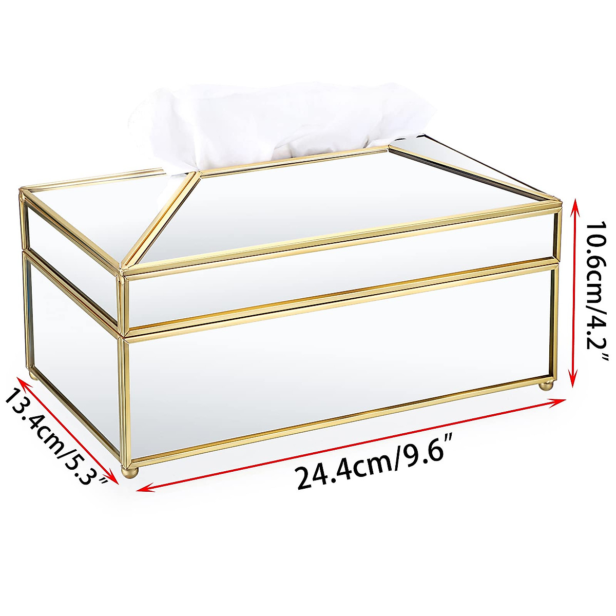 Sumnacon Tissue Box Cover Rectangle Mirrored Tissue Box,Gold Glass Tissue Box Holder, Stylish Tissue Cover for Bathroom Toilet Bedroom Living Room Table Home Office Bar Decor