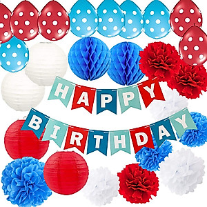 Qian's Party Dr. Seuss Cat in the Hat Birthday Party Decorations/Thing One and Thing Two Birthday Decorations/Dr Seuss Baby Shower Decorations Turquoise White Red HAPPY BIRTHDAY BANNER /