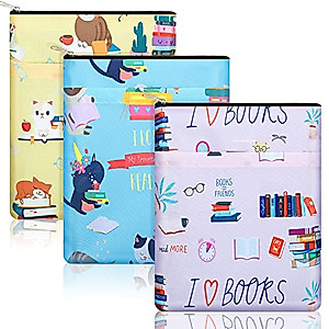 3 Pcs Cat Book Protector Pouch Sleeve Book Covers for Book Lovers Book Protector with Zipper Washable Fabric Book Cover Cute Book Protector Pouch for Paperbacks, Book Lovers, Medium 11 x 8.7 Inch