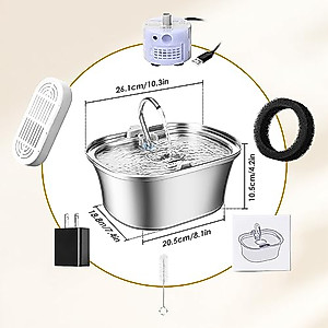 Cat Water Fountain, 3.2L/108oz Automatic Stainless Steel Pet Water Fountain, Ship-Shaped Cat Drinking Fountains Pet Water Bowl Dispenser with Ultra-Quiet Pump for Cats, Pets, Dishwasher Safe