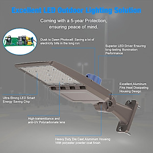 LED Parking Lot Light, 300W, 42,000LM 5000K Shoebox Light with Dusk to Dawn Photocell,Adjustable Arm Mount, IP66 Waterproof, Commercial LED Area Security Light for Parking Lot,Roadway,2PACK