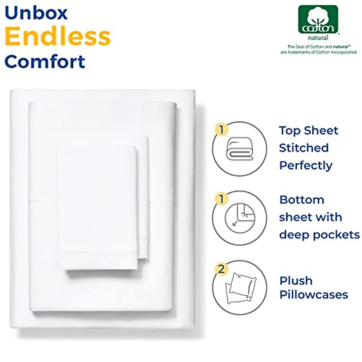 600-Thread-Count Egyptian Cotton Quality Sheet Set - Luxury Twin Size Cooling Bed Sheets for Hot Sleepers - Deep Pocket Fitted & Flat Sheets - 3 Piece Soft White Sheets for College Dorm Room Mattress