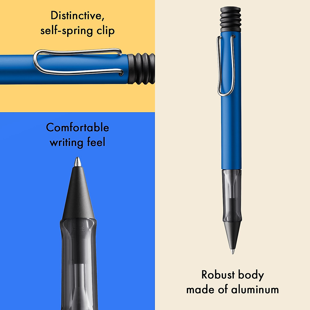Lamy AL-star oceanblue - Ballpoint Pen with transparent, ergonomic grip & line width M - lightweight aluminium body - including large capacity refill M 16 in black