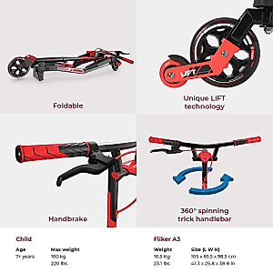 Yvolution Y Fliker Lift | Swing Wiggle Carving Scooter for Kids Age 7+ (Red 2020)