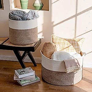 INDRESSME Large Linen Basket (Set of 2)-Woven Basket Laundry Hamper Clothes Storage Bin