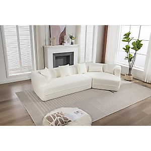 Tosaronia 125'' Comfy 4 Seat Curved Sofa, Modern Modular L Shape Sectional Couches with Boucle Fabric, Cloud Couch with Chaise Lounge for Living Room Apartment(White)