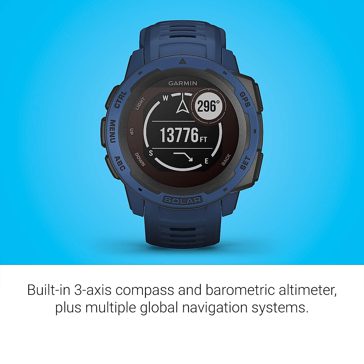 Garmin - Instinct Solar Rugged GPS Smartwatch 45mm - Tidal Blue (Renewed)