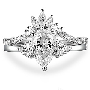 Frayerr Statement Ring - Excellent Pear Cut 1.50 Carat Genuine Moissanite Wedding Set - Proposal Ring - 925 Sterling Silver Bridal Rings - Vintage Engagement Bridal Set Ring - Marquise Moissanite Wedding Band - Promise Ring For Women (6.5)