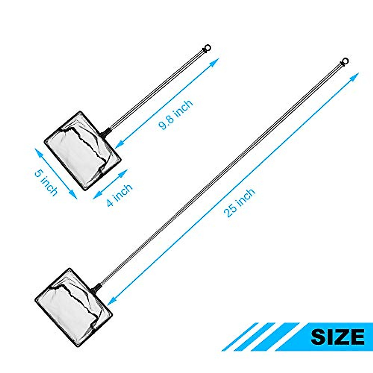 DaToo 5 Inch Aquarium Fish Net for Betta Fish Tank Nano Nylon Net with Extendable Handle 10-25 Inch, 1 Yr Warranty