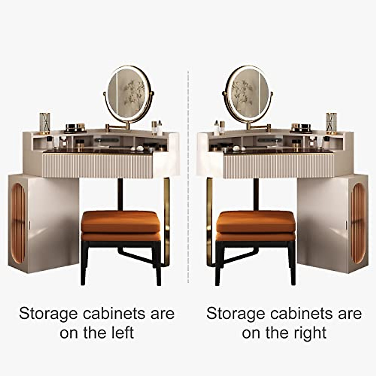 Lartis Storage Dresser Makeup Stool Set, Dresser, 1 Storage Drawer, 1 high Storage Storage Pull Cabinet, 360 °rotatable Makeup Mirror, ash Wood Makeup Stool